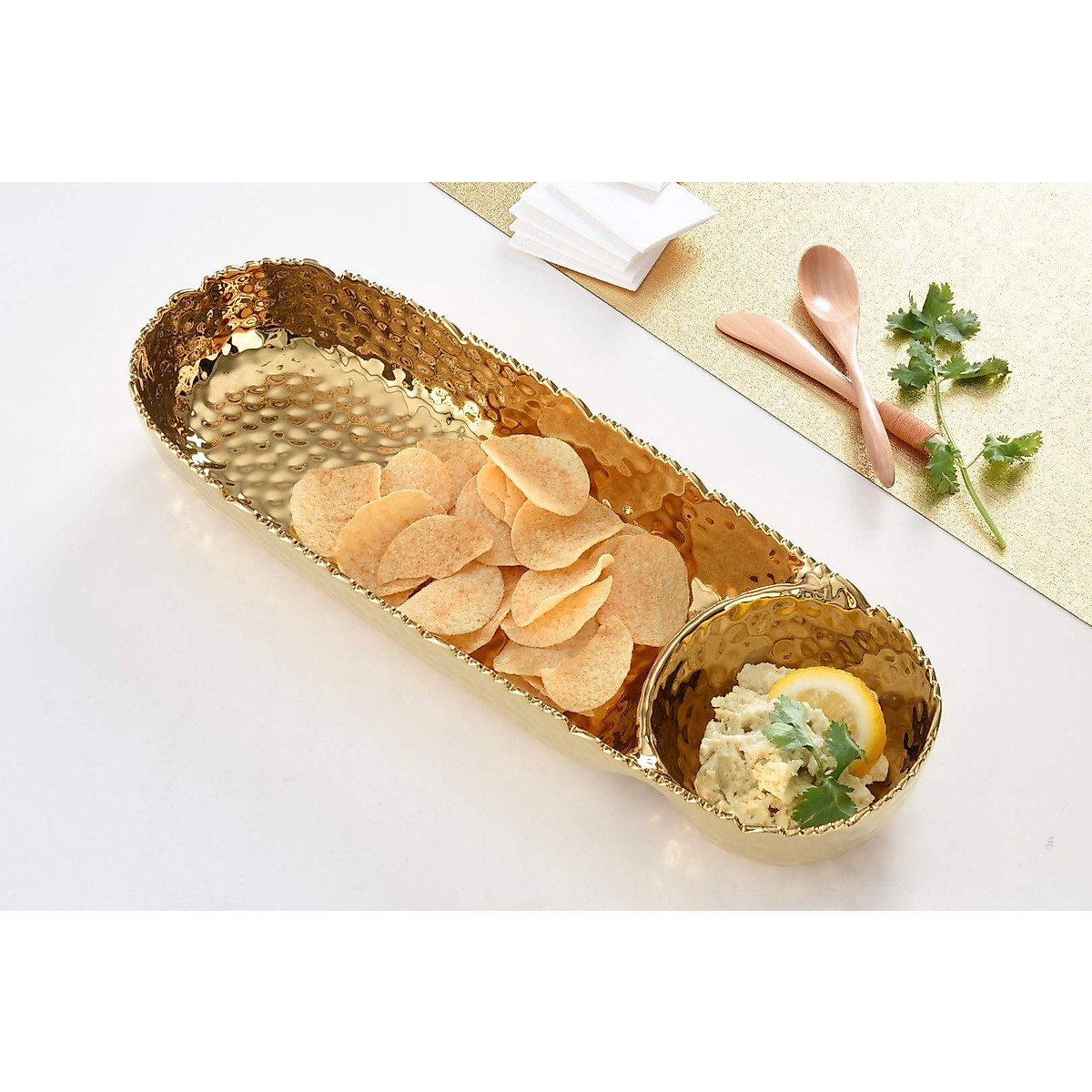 Pampa Bay Porcelain Chip & Dip Bowl and Tray Snack Platter (Gold)