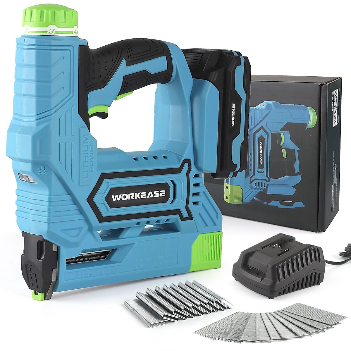 18 GA Brad Nailer Battery Powered, 2 in 1 Cordless Nail Gun with 20V 2.0Ah Battery, Fast Charger, 1500 Nails & 980 Staples, Electric Staple Gun for Furniture Woodworking