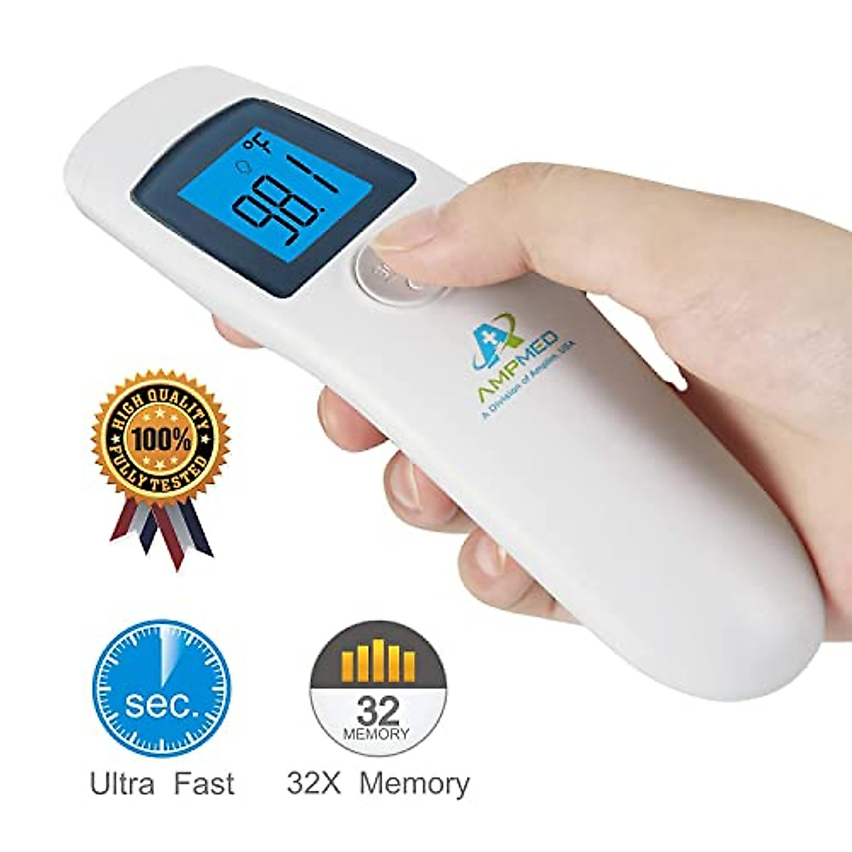 Amplim No Touch Forehead Thermometer - Non-Contact Digital Infrared Thermometer - Medical Grade, Hygienic, Accurate, Instant Read, Touchless Thermometer for Adults, Kids, and Baby - FSA HSA Eligible