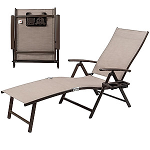 Kozyard 1 Pack Cozy Aluminum Reclining Lounge Chair - Perfect for Beach, Yard, Pool, Deck, and Patio - Outdoor Chaise Lounge with Drink Holder, Weather Free, Adjustable - Assemble-Free (Beige)