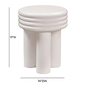 Tov Furniture Delta Ivory White Concrete Indoor/Outdoor 14" Round Ribbed Side Table