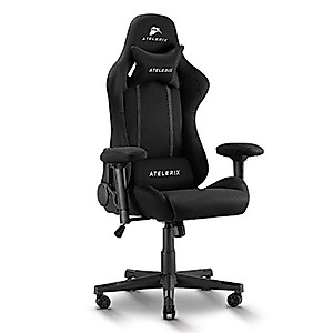 Atelerix Ventris Noir Gaming Chair - Use as Desk, Office or Computer - Tilting Mechanism and Ergonomic Adjustable Swivel Game Chair w/ 4D Armrests & Armrest Covers, Headrest and Lumbar Support
