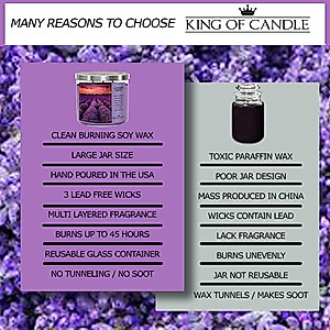 King of Candle - Lavender Sunset Candle | Large 3 Wick Highly Scented Soy Strong Lavender Candles for Home | Luxury / Relaxation / Aromatherapy / Housewarming Gifts for Women | 14 oz + Decorative Lid