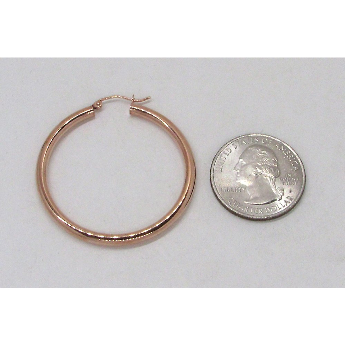 Large 14K Rose Gold Tube Hoop Earrings with Click-Down Clasp, 1.6 In (40mm) (3mm Tube)