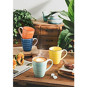 Sweese 16 oz Coffee Mugs Set of 6 for Latte Ice Americano Hot Tea Beverage Cocoa, Porcelain Tea Cup with Handle, Dishwasher Safe, Multicolor, Gradient Colors, 626.002