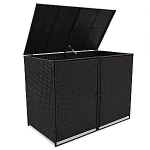 Festnight 2 Wheelie Bin Shed Storage with 2 Individually Doors for Garden Poly Rattan Black 58.3"x31.5"x43.7"