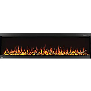 Napoleon Trivista Pictura 60 - NEFL60H3SV - Wall Hanging Electric Fireplace, 60-in, Black, Glass Front, Realistic Flames, LED Ember Bed, Adjustible Flame Height/Colours, Remote Included