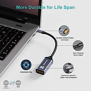 Felipmichael USB C to HDMI Adapter,8K@60hz,4K@144hz,2K@240Hz and HDR Support Thunderbolt 3/4 Compatible with MacBook Pro/Air, iPad Pro, iMac, Dell XPS, Surface Pro, Galaxy S8 to S23 and More