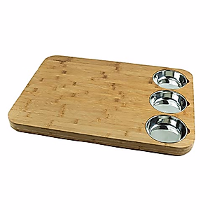 Versachop Trio, Extra Large 22 X 16 inch Cutting Boards for Kitchen, Butcher Block - Totally Natural Organic Moso Bamboo board with three Stainless Steel Bowls attached for easy chopping