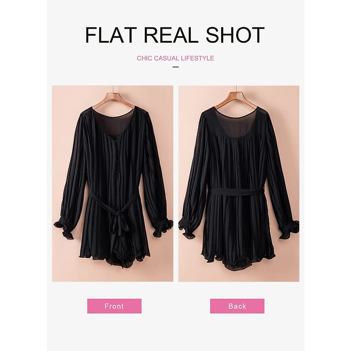 Dokotoo Womens Summer Spring Romper Ladies Elegant Plain Sexy V Neck Flared Long Sleeve Waist Tiet Pleated Drape Rompers and Jumpsuits for Women Dressy Black X-Large