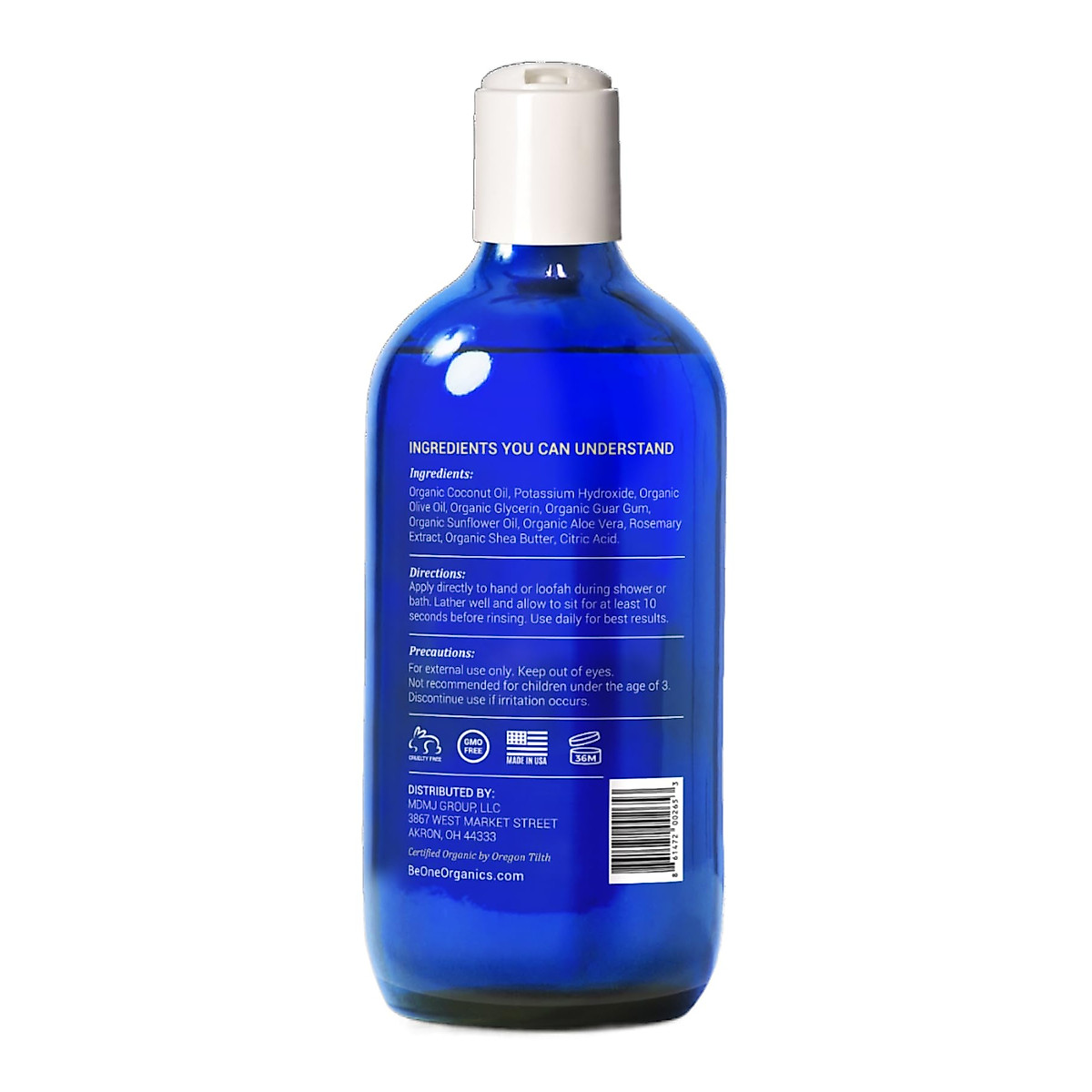 Certified Organic Unscented Body Wash by Be-One - Sensitive Skin - Moisturizing - Paraben & Sulfate Free - Vegan - All Natural - Soap - For Men & Women - Eczema - Gentle - Made in USA