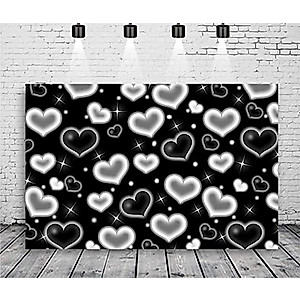 LYCGS 7X5FT Black Heart Photo Backdrop 90s Backdrops for Photoshoot Valentine's Day Backdrop Women Men Happy Birthday Photography Background Banner Photo Booth Studio Props X-14