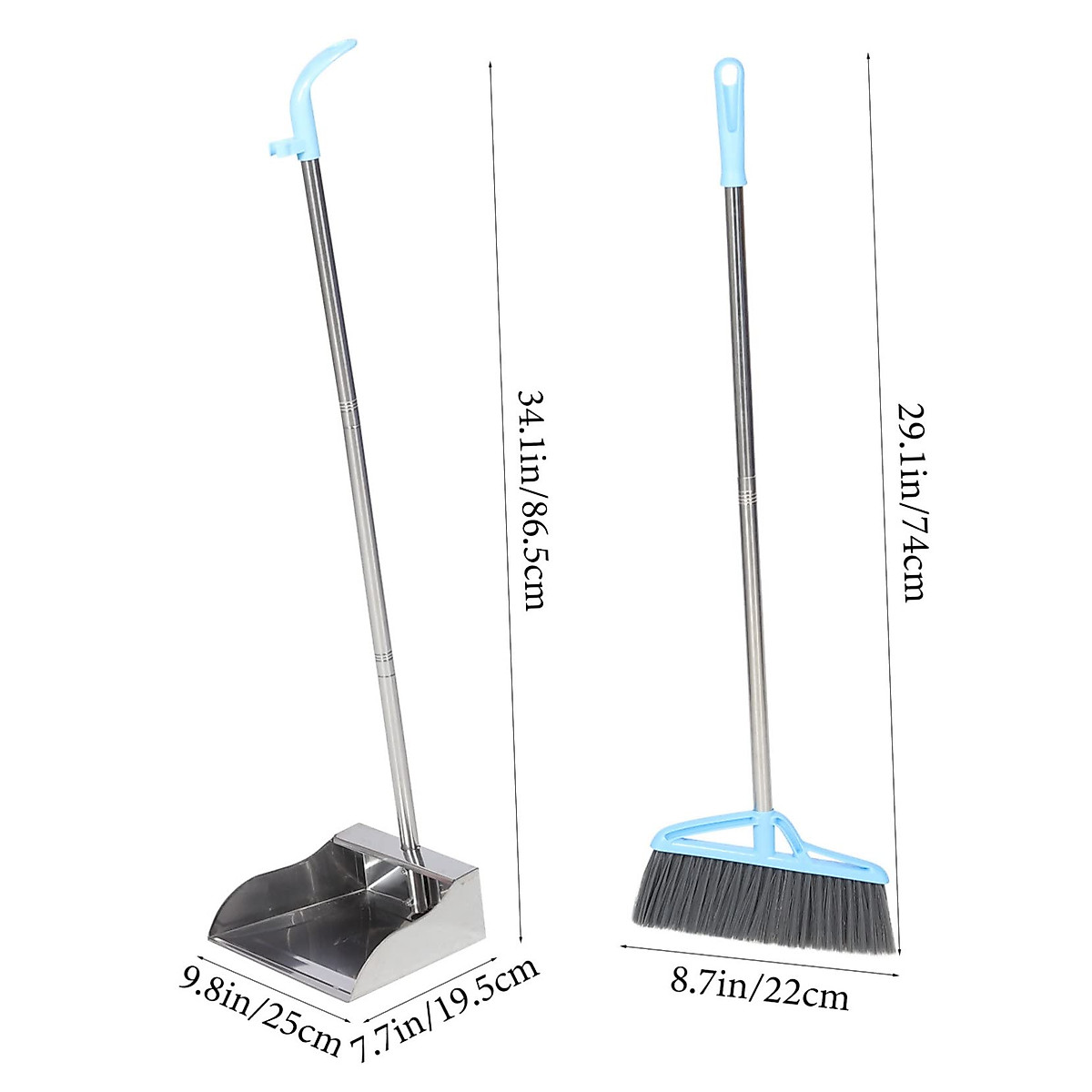 Cabilock 2 Sets Stainless Steel Trash Shovel Dustpan Broom Kit Broom Dustpan Garbage Sweeping Tool Pet Poop Tray Cleaning Dustpan Kit Office Household Stainless Steel + Plastic Floor Brush