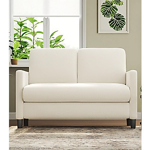 Welzona Loveseat Sofa, 51" Small Sofa Couch for Bedroom, Comfy Teddy Love Seat, Tool-Free Setup Sofas for Living Room, All-Wood Small Couches for Small Spaces, Small Couch No Pillow Include, Beige