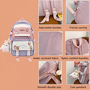 Mfikaryi kawaii Girls Backpack with Cute,Aesthetic Backpacks for School Bags,Bookbag with Cute Plush Pendant for Teens