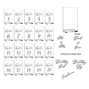 Elegant Acrylic Table Numbers for Wedding Reception - Set of 20 Table Numbers 1-20 +1 Personalized Table Sign - Modern and Clear Design for Easy Visibility