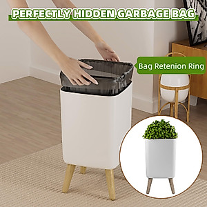 TODAYGO Nordic Trash Can with Plant Styled Lid, 2.6Gal/10L Small Bathroom Trash Can Dog Proof, Decorative Modern Plastic Waste Basket for Office, Study Room, Outside Pet Waste Container,Cream White