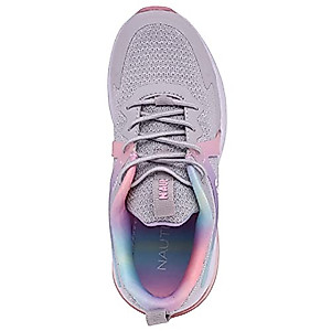 NAUTICA Girls Casual Air Bubble Bungee Slip-On Fashion Sneakers -Walking Shoes-Lightweight Joggers- for Girls - Boys - Little Kid - Big Kid-Westbrook Girls-Grey Pink Sparkle-2