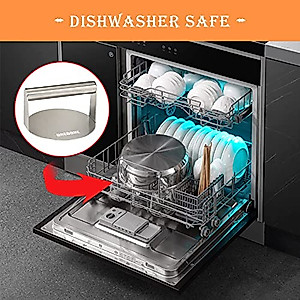 ONEDONE Burger Press Stainless Steel Smash Burger Press 5.5 inch Burger Smasher for Griddle w/Seasoning Shaker & 100 Patty Paper, Burger Iron Grill Press