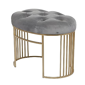 Deco 79 Metal Bench with Velvet Seat, 24" x 17" x 19", Gray