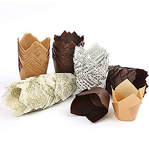 LotFancy Tulip Cupcake Liners, 200pc Muffin Liners, Cupcake Paper Wrappers, Baking Cup Holder for Wedding, Birthday, Party, Standard Size, 5 Colors