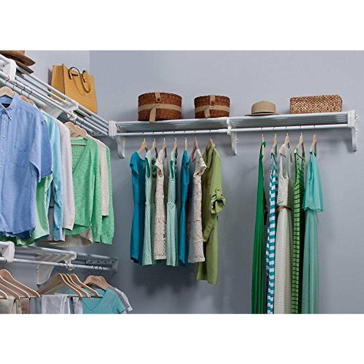 EZ Shelf EZS-K-SCRW72-5-4 Walk-in Closet Kit Hanging and Shelf Space, White