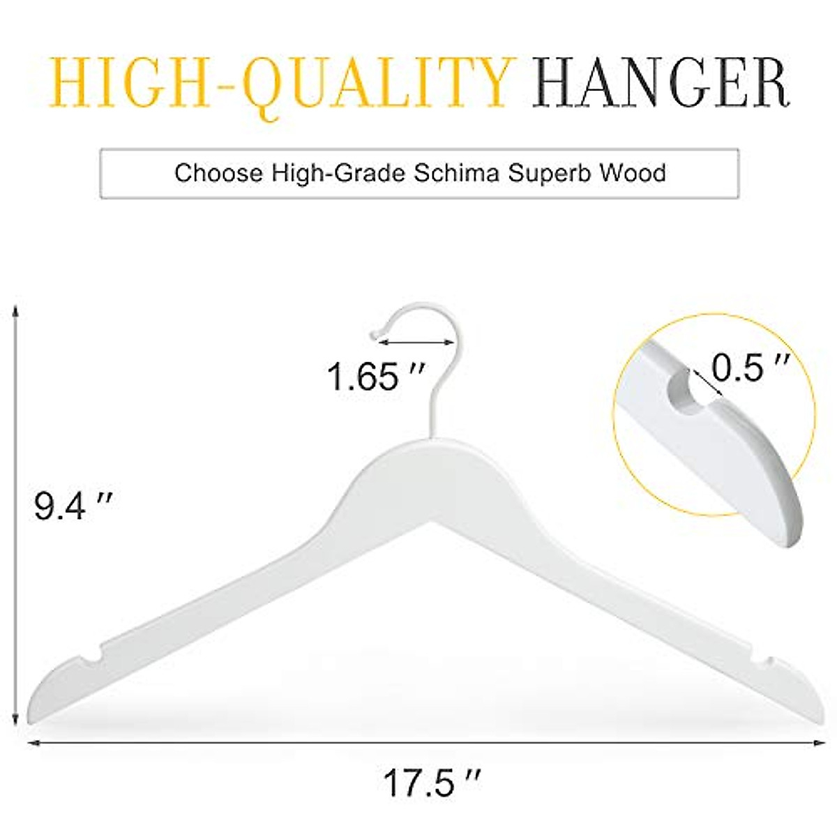 TOPIA HANGER White Wood Bridal Dress Hangers, Premium Wooden Shirt Hangers 10 Pack, 360° White Hook- Smooth Finish- Extra Smoothly Cut Notches (White *10)-CT06W