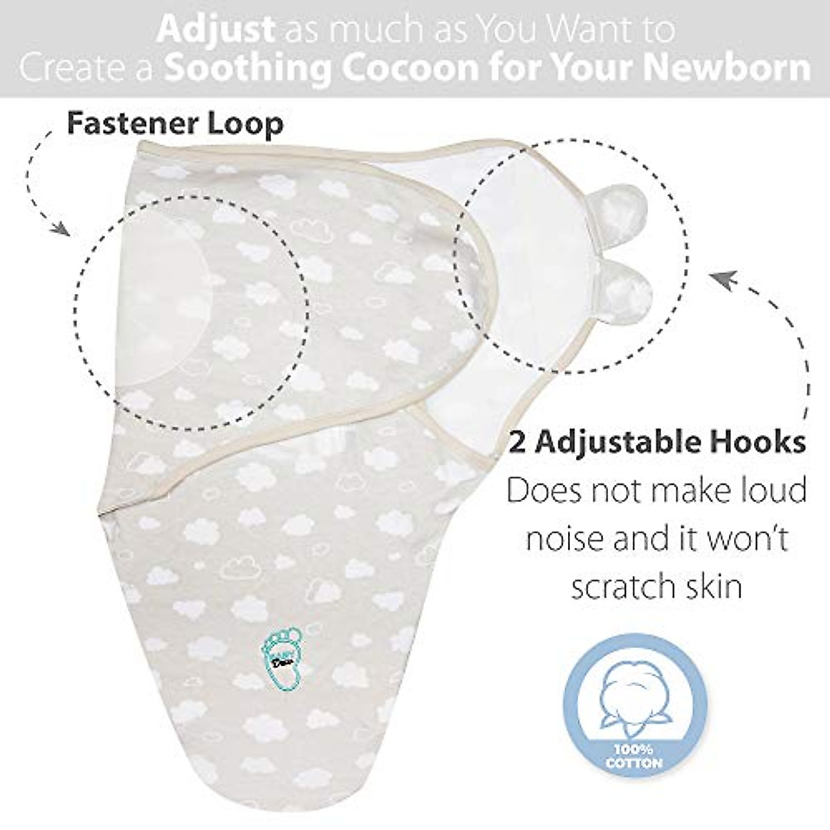 Baby Swaddle Blanket Wrap for Newborn & Infant, 0-3 Months 100% Breathable Cotton Swaddlers Sleep Sack with Adjustable Wings, 3 Pack Swaddling Blankets for Boys and Girls (Cool Grey)