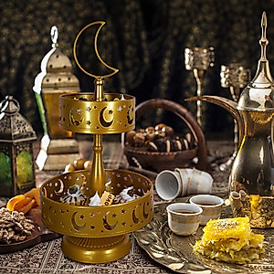 Ramadan Metal Serving Tray Moon Decor Trays Cookies Dessert Display Plate Serving Tower Tray Eid Double-Layer Pastry Tray Islam Muslim Al-Fitr Iftar Party Crescent Iron Platters Table Decor Type 6
