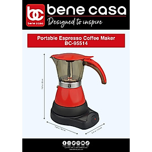 Bene Casa - Electric Espresso Maker 1-3 Cup Red, Cafetera Electrica Roja de 3 Tasa Model BC-95514.