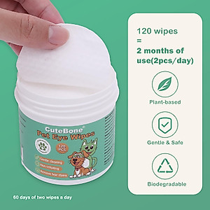 CuteBone Pet Eye Wipes 120 Count - Gentle and Soothing Eye Cleaning Wipes for Dogs and Cats, Removes Dirt, Tear Stains, and Debris, Prevents Eye Infections, Natural Ingredients, Safe and Easy to Use