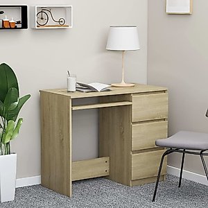ZQQLVOO Home Office Desk Study Writing Computer Desk with Pull Out Keyboard Tray/3 Drawers, Modern Simple Style PC Desk Laptop Study Table Workstation,Sonoma Oak 35.4"x17.7"x29.9" Chipboard