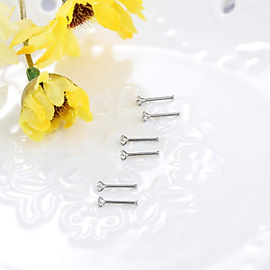 Sllaiss 6Pcs 20G Sets with Austria Zirconia Nose Ring Studs 316L Stainless Steel Hypoallergenic 1.5mm 2mm Nose Piercing Set Body Jewelry