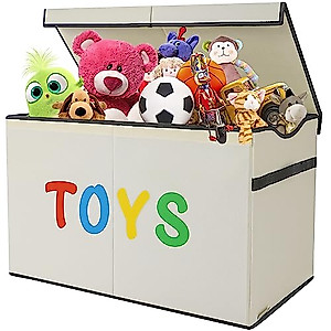 VICTORICH Toy Storage Chest, Collapsible Sturdy Storage Bins with Lids, Large Kids Toy Box Chest Storage Organizer for Nursery Room, Playroom, Closet, Home Organization(I-TBX-BEIGE)