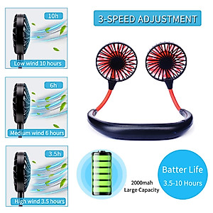 LUCKY CUP Neck Fan Portable, 2 Pack Mini Personal Battery Powered Hand Held Fan Cooler 360 Degree Free Rotation for Outdoor Traveling, Sports, Office, Reading