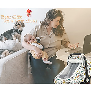 ASunine Car Seat Covers for Babies, Infant Baby Carseat Canopy for Boys Girls, Stretchy Carrier Cover with Peep Windows and Breathable Mesh, Universal Fit for Car Seat…