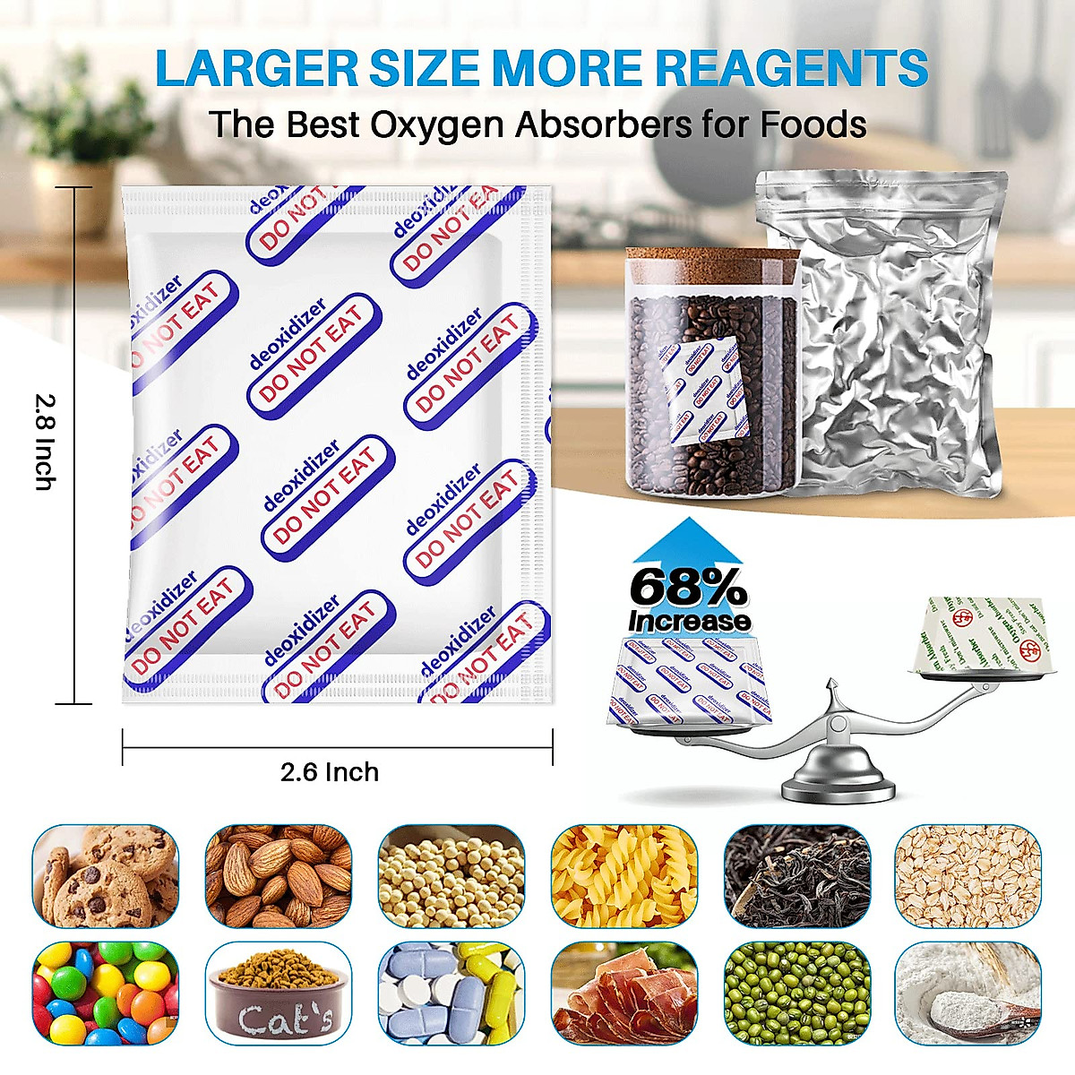 500cc Oxygen Absorbers For Food Storage Individually Wrapped 100 Pack ( 1 Pack Of 1 ) O2 Absorbers Food Grade Oxygen Absorbers for Long Term Food Storage