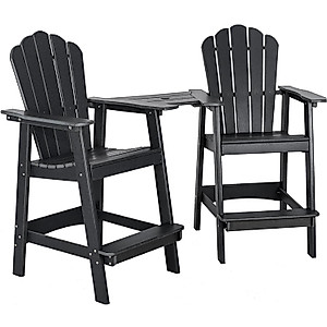 eclife Tall Adirondack Chairs Set of 2, HDPE Adirondack Barstools with Connecting Tray, Outdoor Double Balcony Chairs, Weather Resistant for Patio, Poolside, Backyard, Black