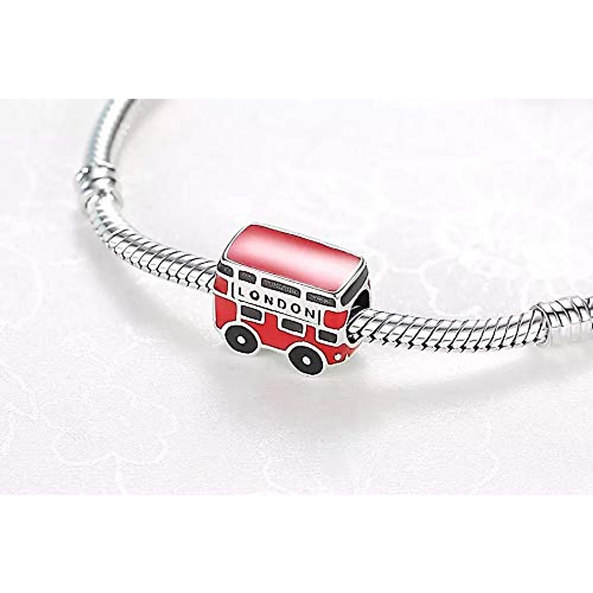 ARTCHARM London Double Decker Bus Charm 925 Sterling Silver with Red Enamel, Travel/DIY Charms-Peaceful Theme, Memorable Gifts for Volunteer (London Bus)