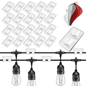 Outdoor Light Clips: 20 Clips Clear - Hooks for Outdoor String Lights - Adhesive Waterproof Strips Outdoor Light Clips for Patio Hanging Heavy Duty Gutter Outside Fence Window Christmas Decorate
