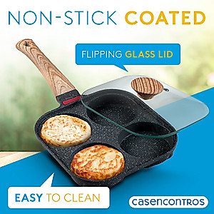 CASENCONTROS Egg Pan with flipping Lid - Nonstick Egg Frying Pan [4 Cup Cooker] - Egg Pans Nonstick for Induction & Gas Cooker - Brush & Scraper included - Egg Skillet for perfect Eggs, Omelet & Crepe