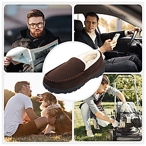 Lulex Mens Slippers Moccasins Cozy House Bedroom Shoes with Memory Foam Hard Sole Indoor Outdoor Brown 11 M US