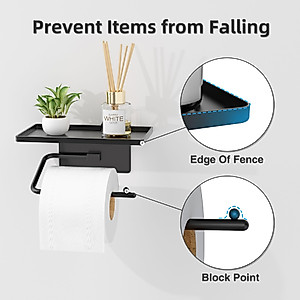 Niffgaff Adhesive Toilet Paper Holder: No Drill Installation - Wall Mount Toilet Tissue Holder with Shelf for Bathroom, Black.