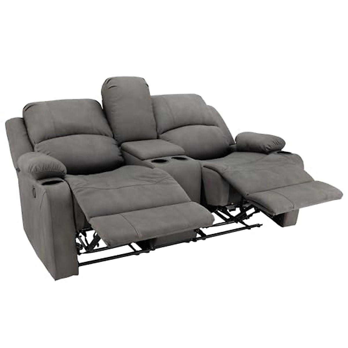 Camper Comfort 67" Wall Hugger Reclining | RV Theater Seats | Double Recliner RV Sofa & Console | RV Couch | RV Theater Seating | RV Furniture (Manual, Slate)
