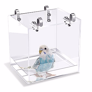 Saderoy Bird Bath Cage, No-Leakage Bird Bathtub with Hanging Hooks Cage Accessory for Small Bird Parrots Lovebirds Canary Portable Shower