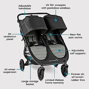 Baby Jogger City Mini GT2 All-Terrain Double Stroller, Slate , 41.1 x 30.5 x 43.1 Inch (Pack of 1)