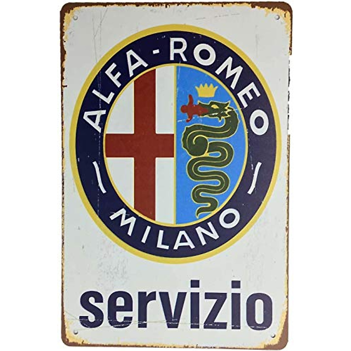Bar Tin Logo Bar Metal Decoration Alfa Romeo Oh Servizio Poster Retro Bar Cafe Restaurant Kitchen Garage Man Cave Club Metal Decoration Gift 8x12 Inches