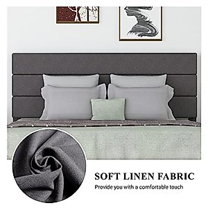 Benevika King Size Upholstered Platform Bed Frame with Linen Fabric Simple Style Headboard and Wooden Slats Support, Upholstered Mattress Foundation, No Box Spring Needed, Easy Assembly, Grey