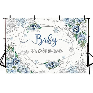 MEHOFOND Baby It's Cold Outside Backdrop Snowflake Boy Baby Shower Party Decorations Winter Wonderland Photography Background Snowfall Banner Ice Blue White Floral Studio Props 7x5ft