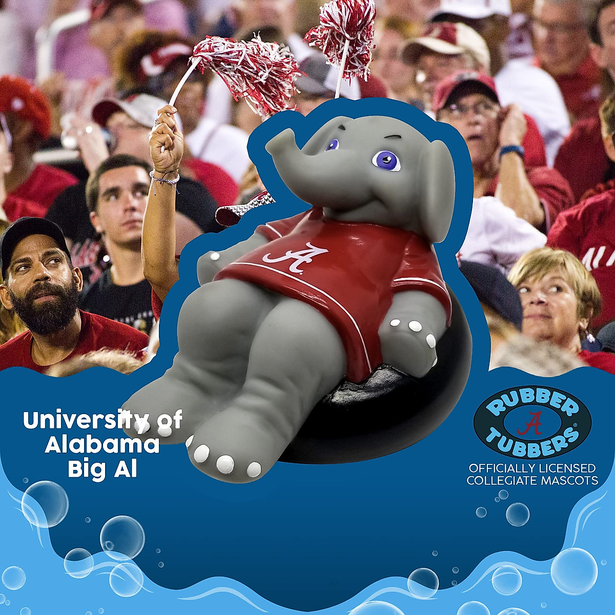 Rubber Tubbers Alabama Crimson Tide (Big Al) Collegiate Bathtub Toys - Officially Licensed NCAA Team Mascots, Authentic Sports Memorabilia, Novelty Rubber Ducks (University of Alabama)